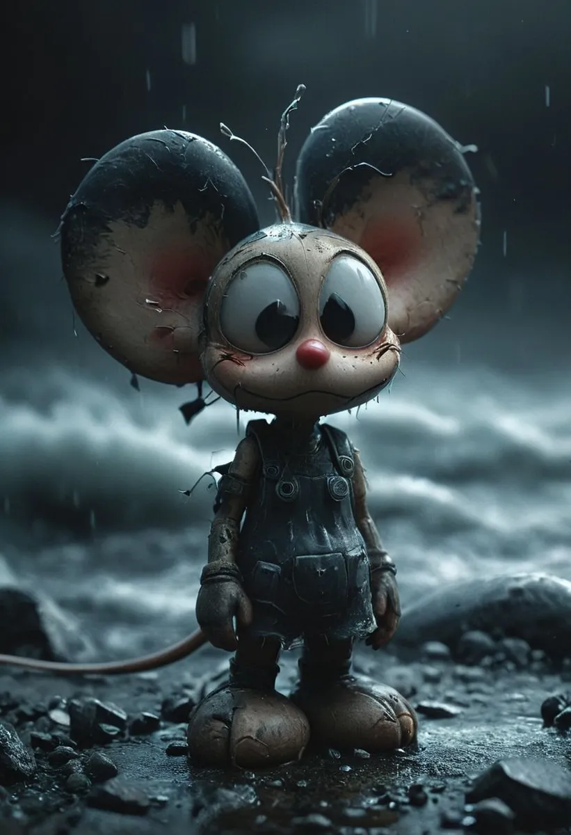 Old Android Mouse with Large Ears in Storm - AI Image Gallery | Diffus