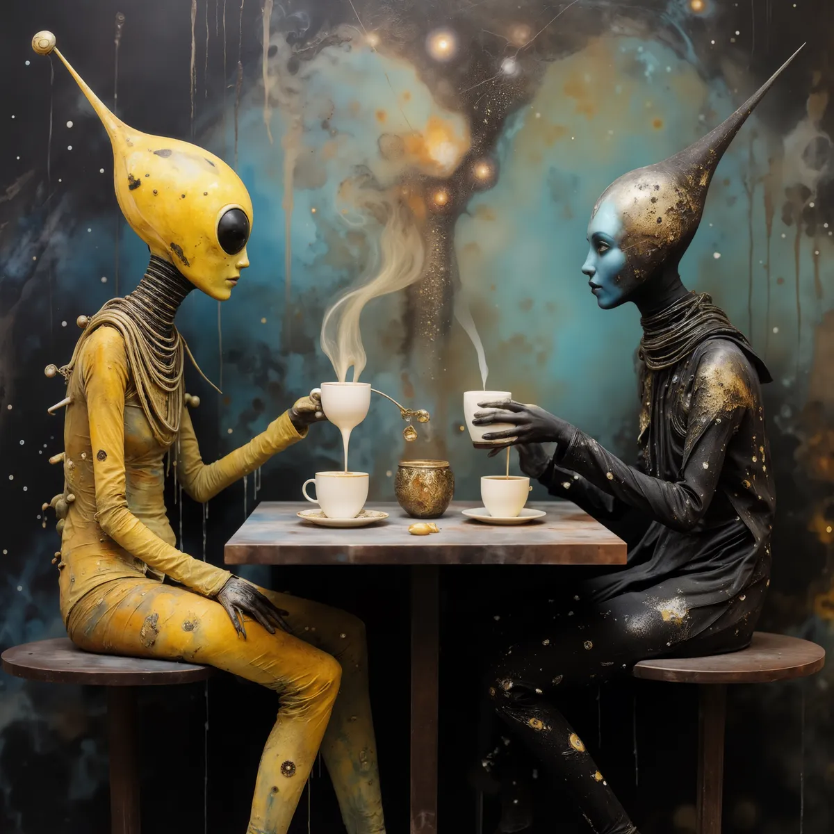 Aliens Sharing Coffee in Cosmic Coffee Shop - AI Image Gallery | Diffus