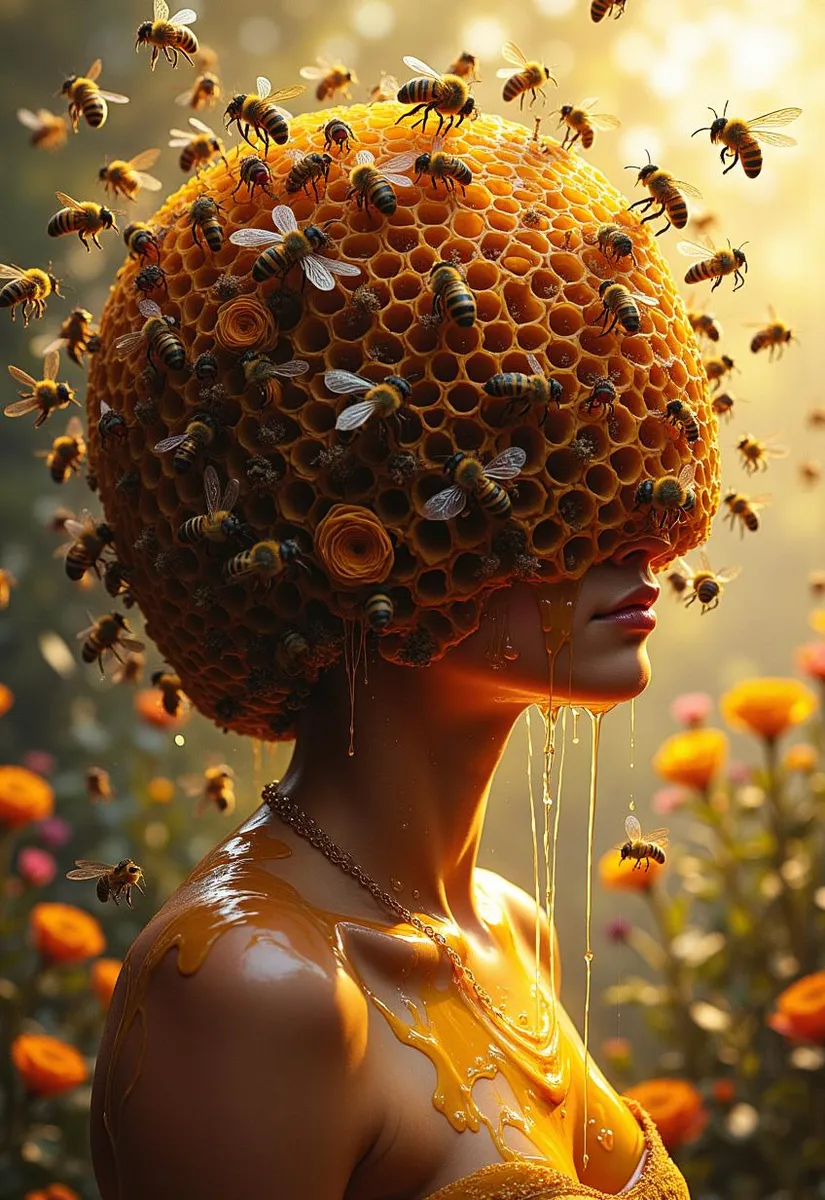 Beehive Head with Buzzing Bees | Diffus