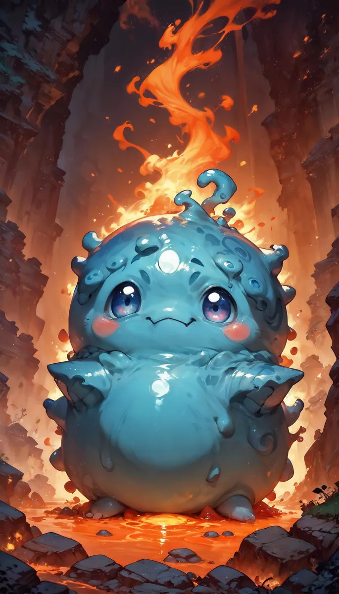 Cute Slime with Fire Aura in Chibi Art - Stable Diffusion AI Image | Diffus