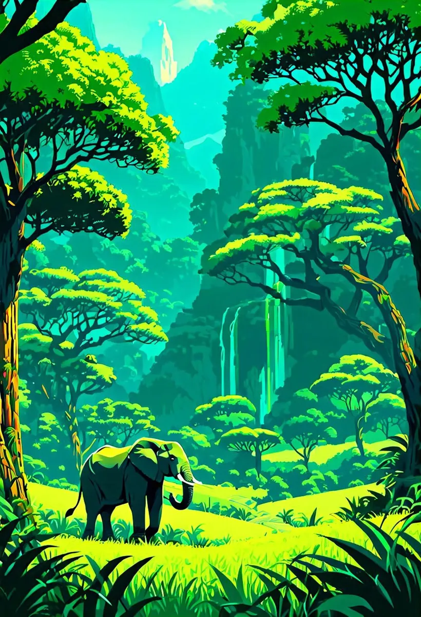 Safari Adventure Landscape with Elephant - Stable Diffusion AI Image ...