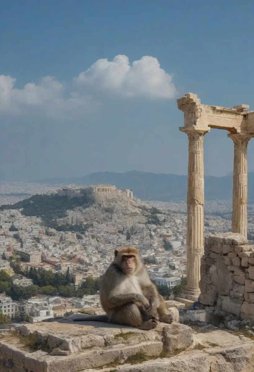 Monkey at Acropolis of Athens Panorama | Diffus