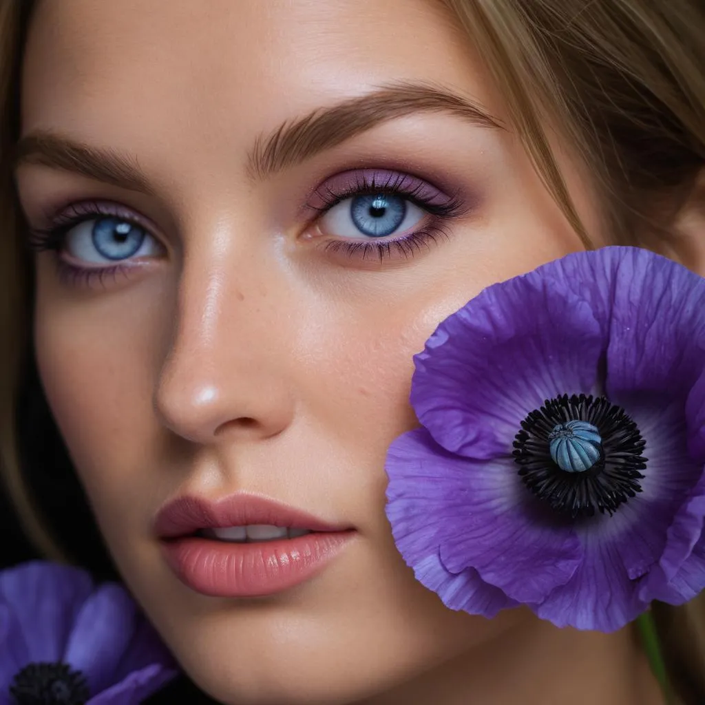 Purple Poppy and Intense Blue Eyes - Stable Diffusion AI Image | Diffus