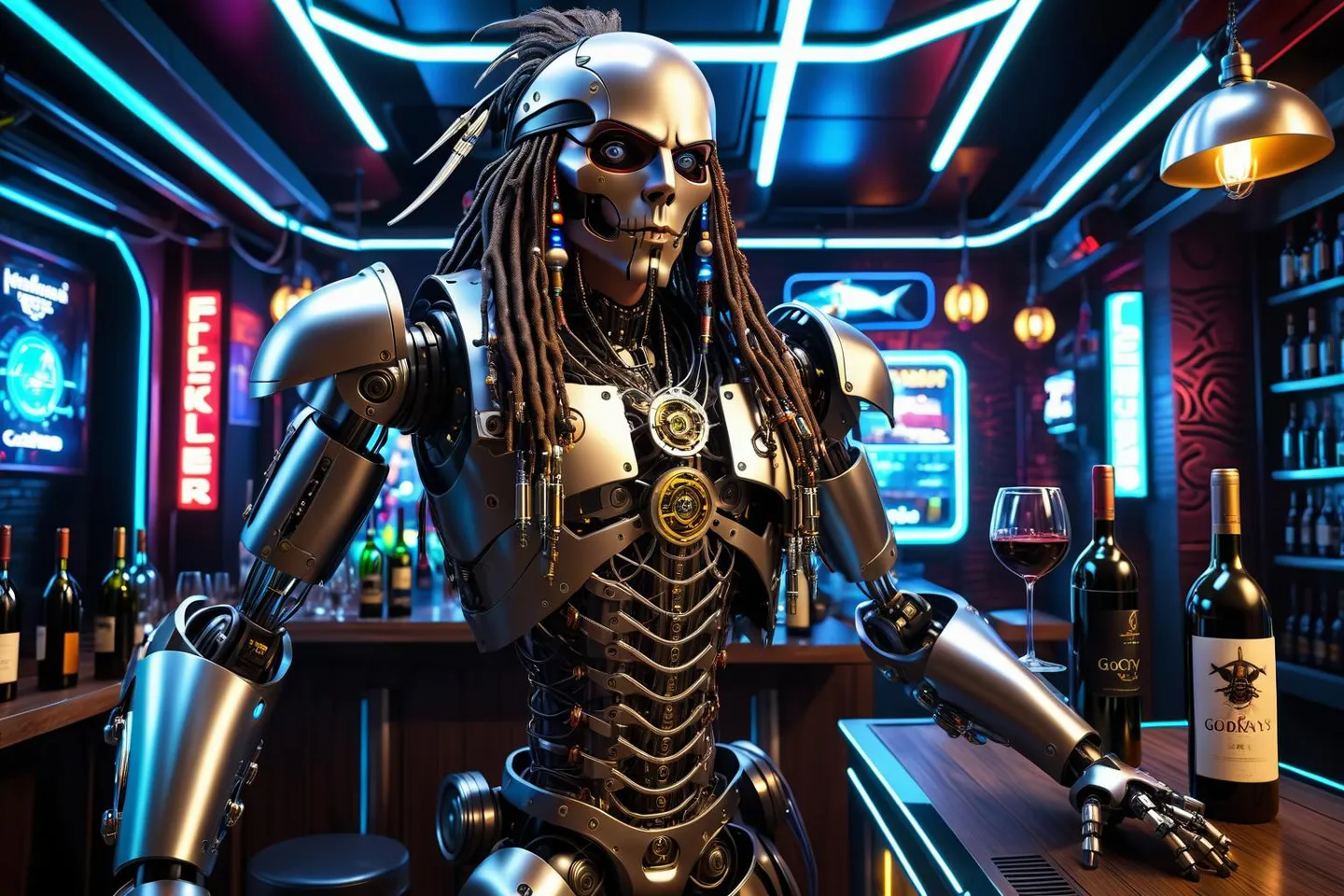 Cybernetic Robot Bartender in Cyberpunk Bar - Stable Diffusion AI Image ...