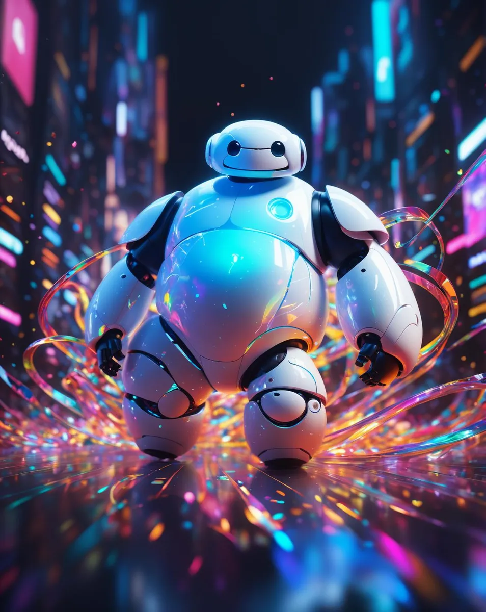 Cyberpunk Baymax on Neon Dance Floor | Diffus